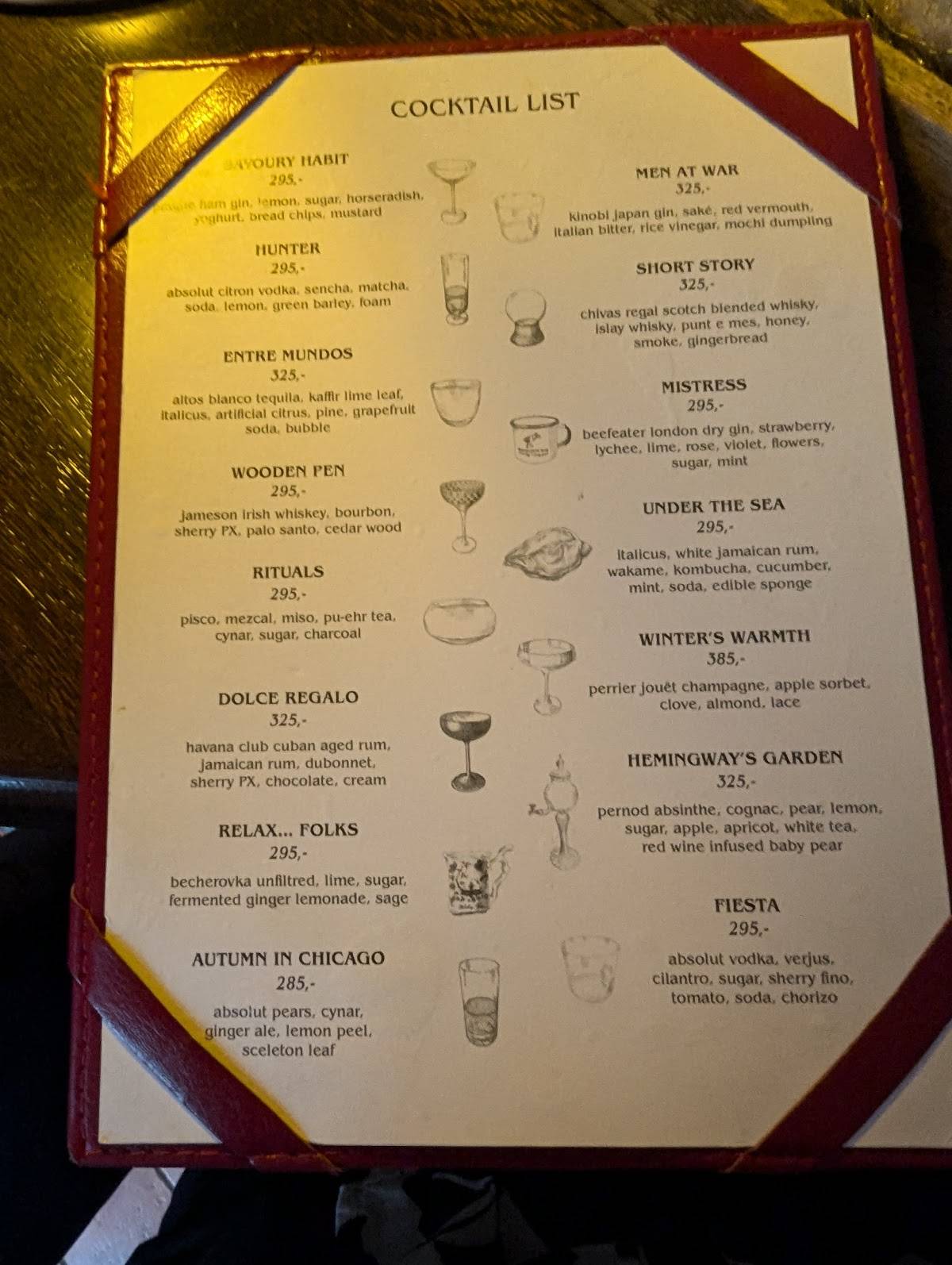 Menu at Hemingway Bar, Prague