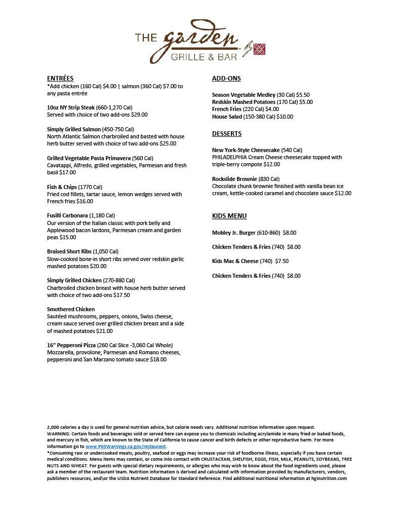 Menu at Hilton Garden Inn Redding pub & bar, Redding