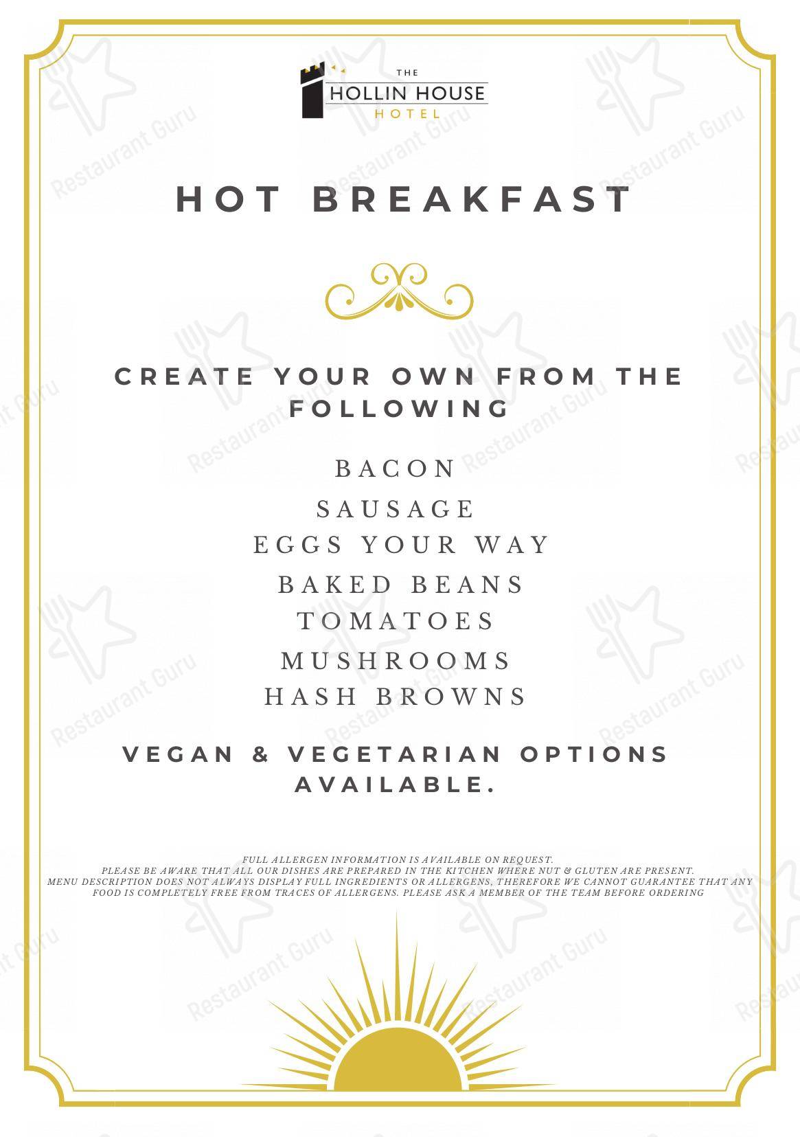 Menu at Hollin House Hotel restaurant, Macclesfield
