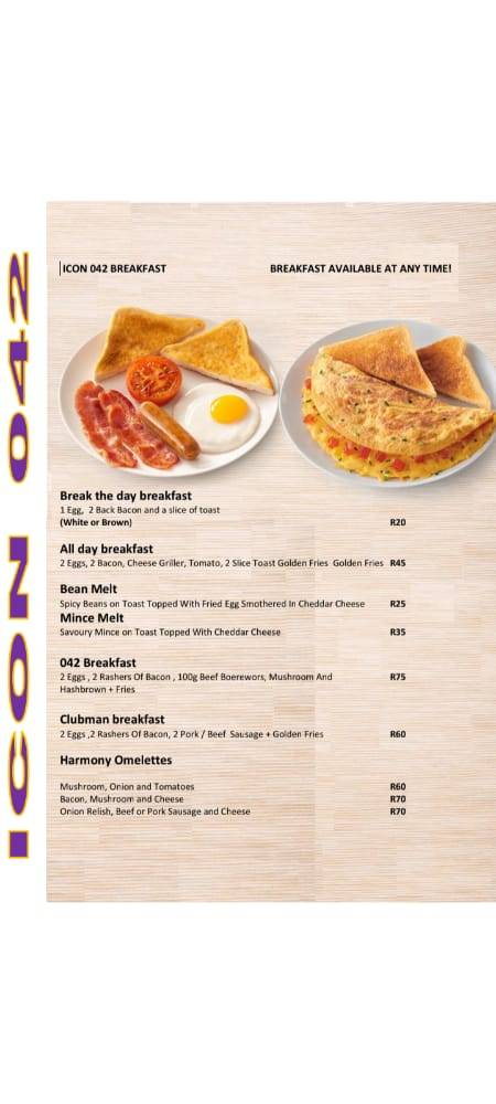 Menu at HARMONY CHOICE TRADING CC. Trading as (ICON 042 PUB AND GRILL ...