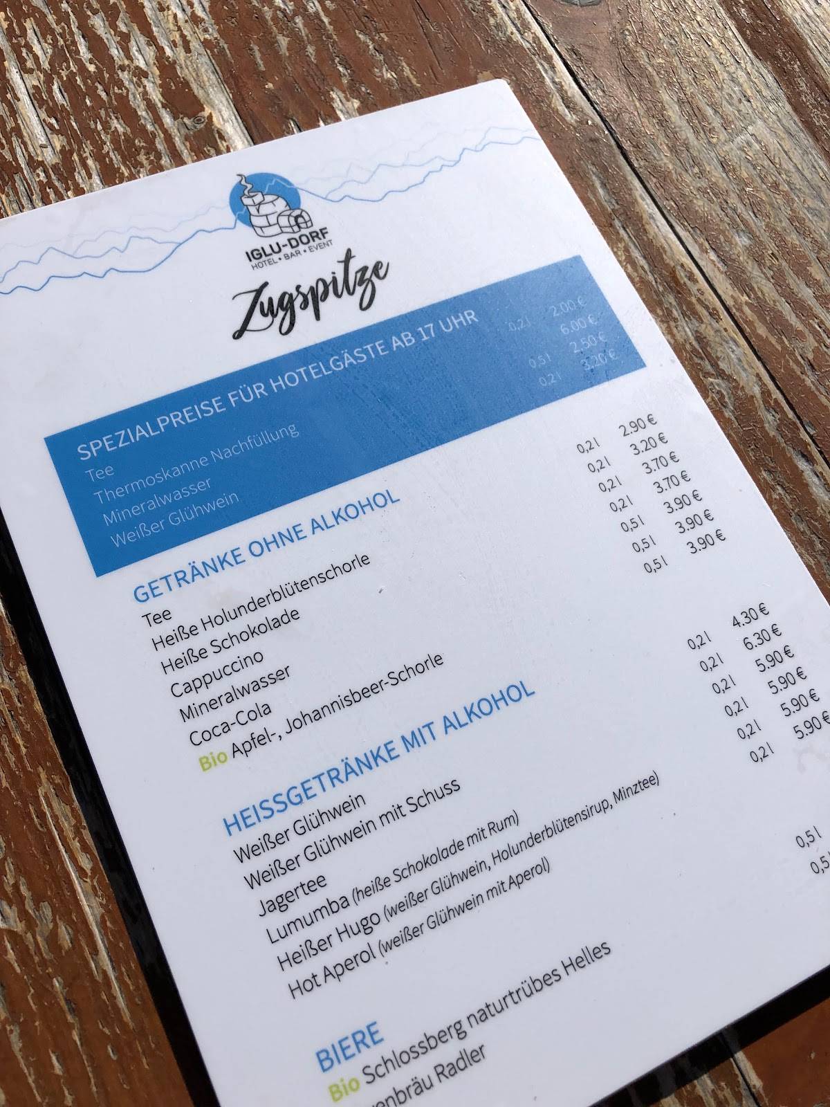 Speisekarte von Iglu-Dorf - Zugspitze pub & Bar, Garmisch-Partenkirchen