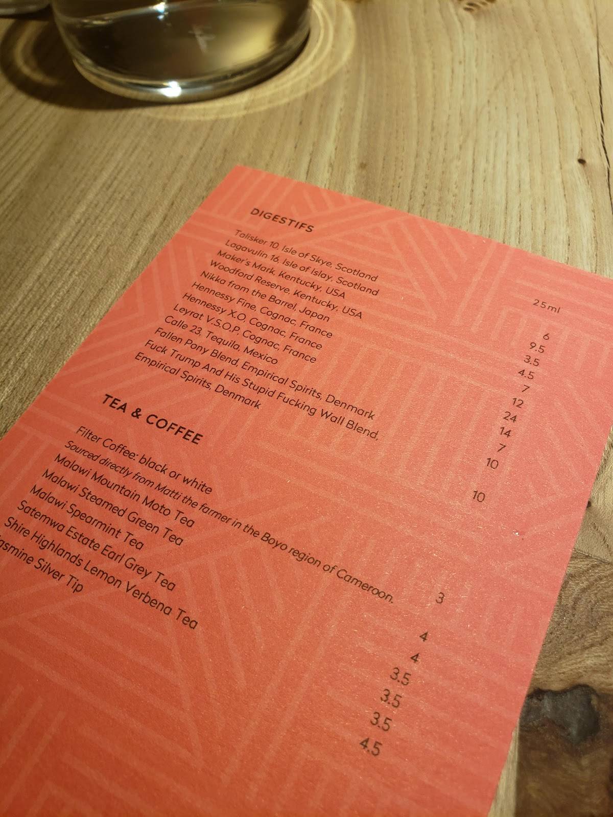 Menu at Ikoyi pub & bar, London, 180 Strand