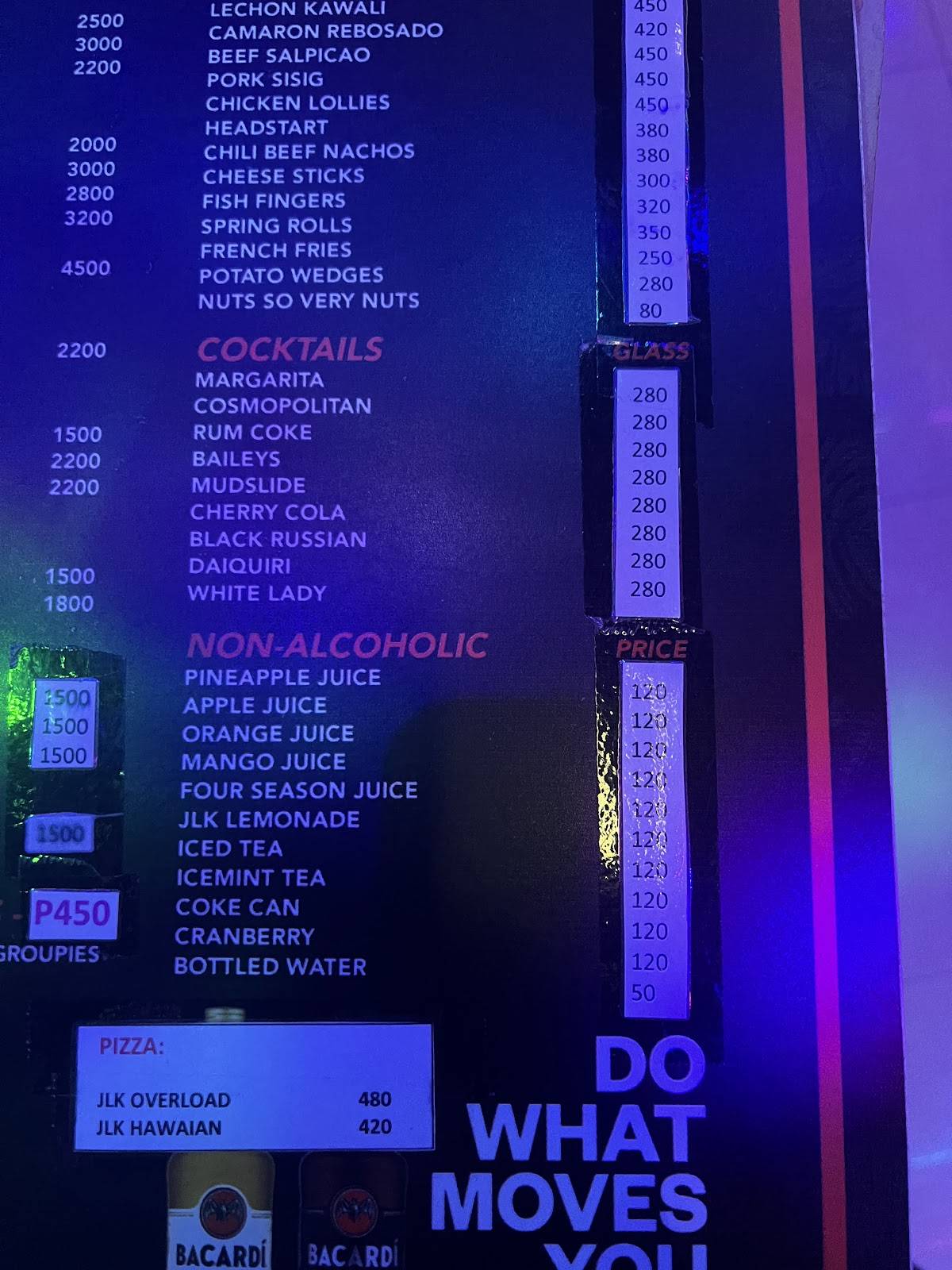 Menu at JLK Music Bar, Iloilo City, Complex