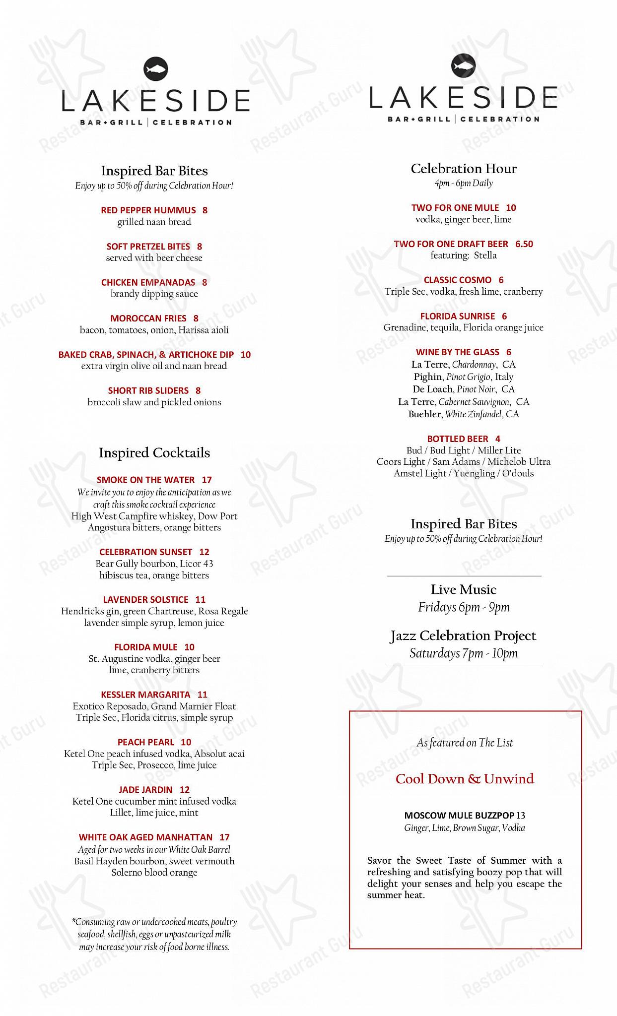 Menu at Lakeside Bar + Grill, Celebration
