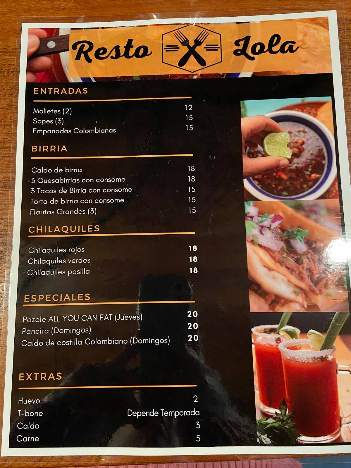 Menu au Lola lola lolita pub et bar, Montréal
