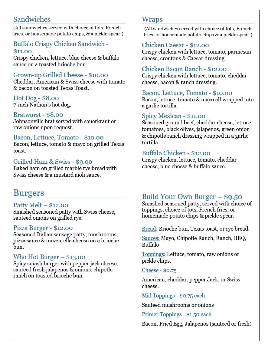 Menu at Lucky's Ice House pub & bar, Milwaukee
