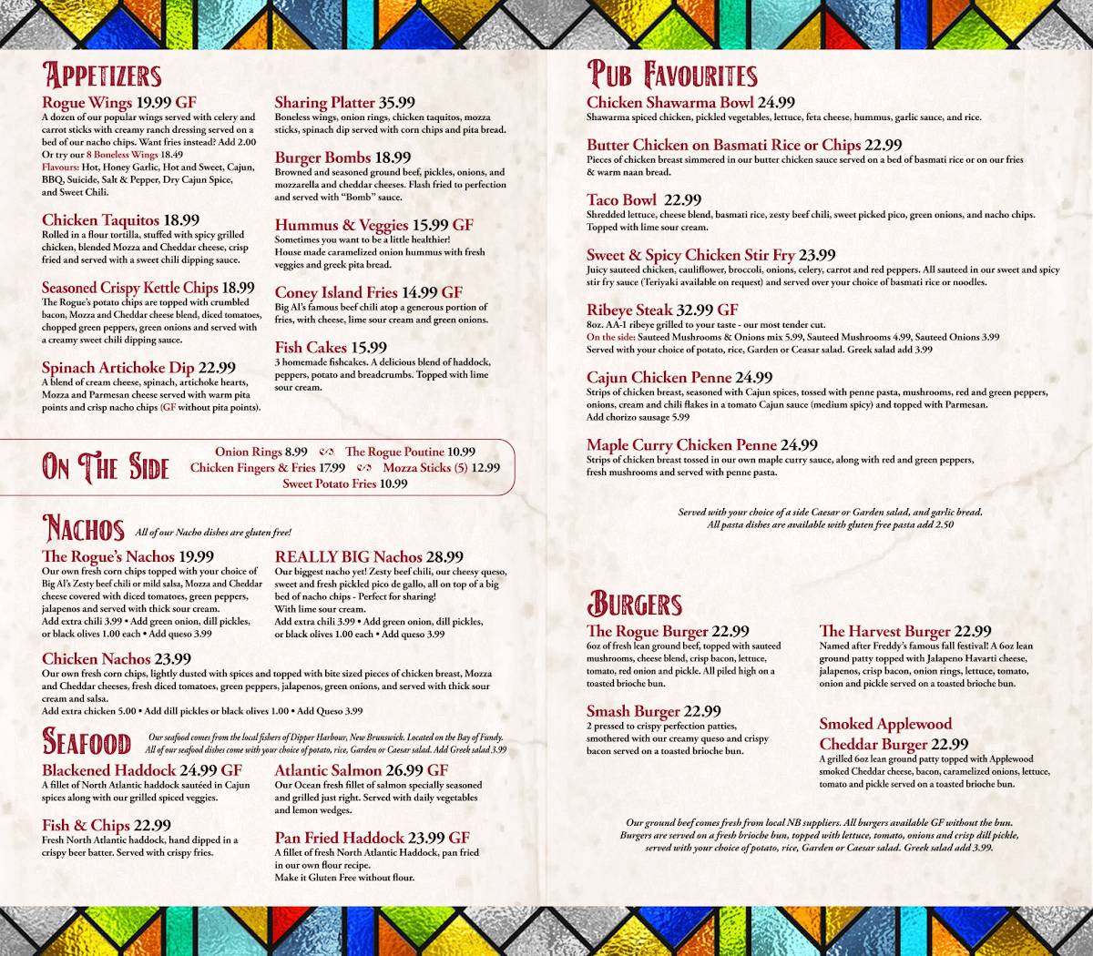 Menu at Lunar Rogue Pub, Fredericton