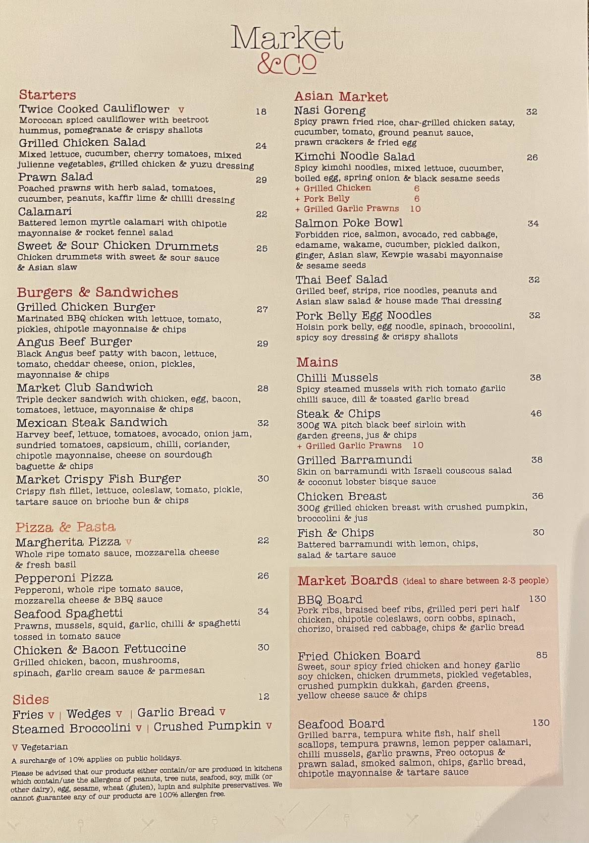Menu at Market & Co Restaurant, Burswood, Crown Perth