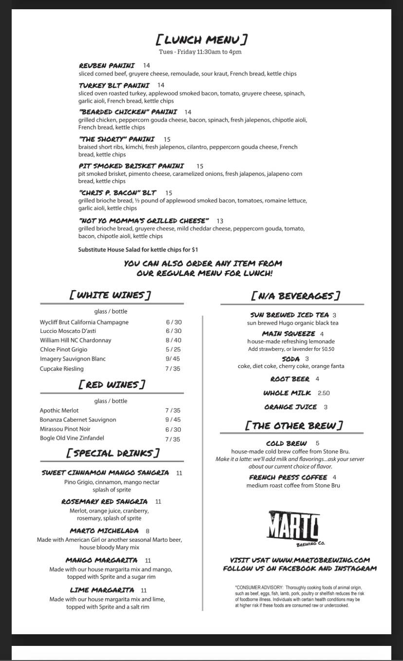 Menu at Marto Brewing Co pub & bar, Sioux City