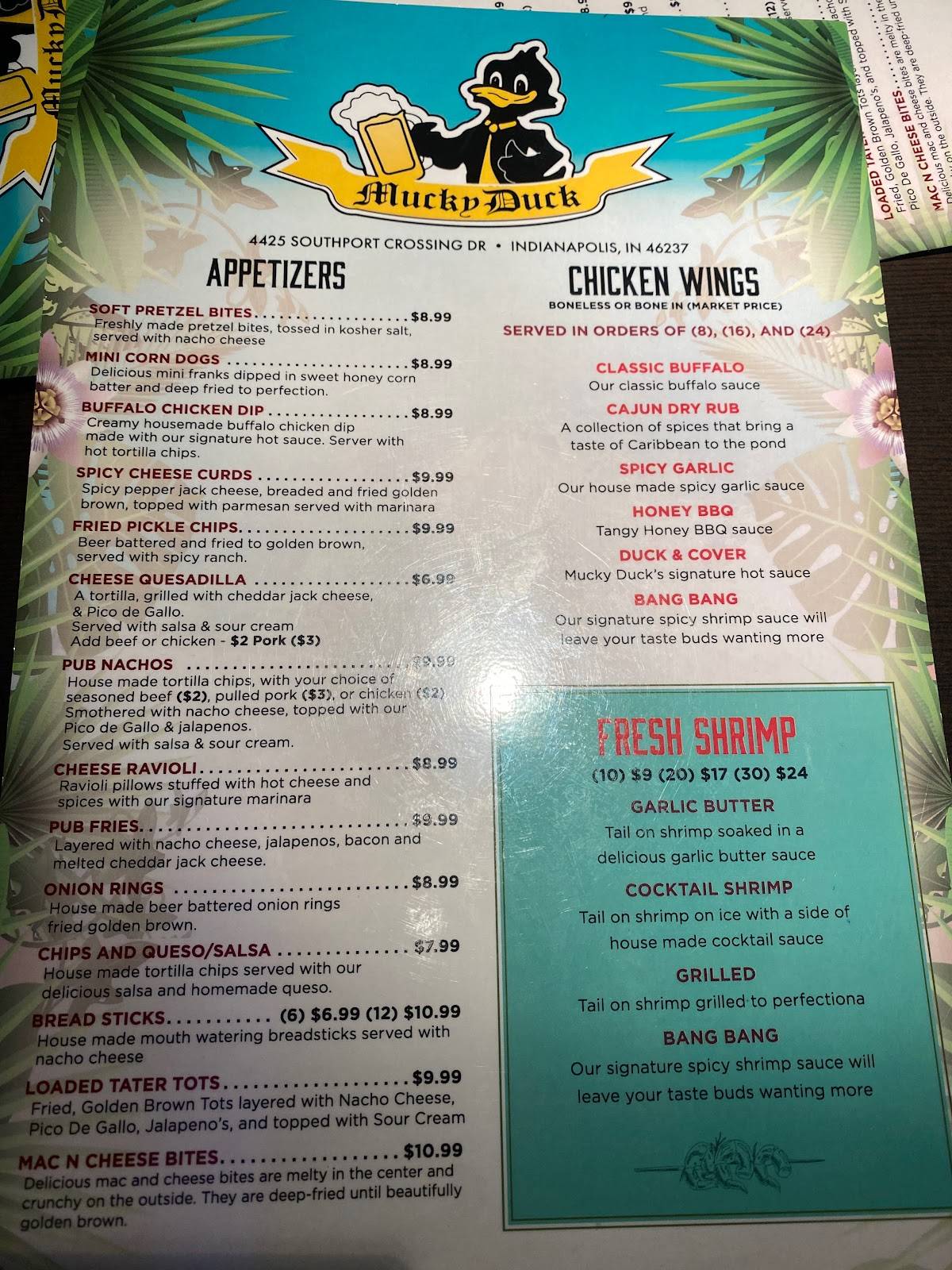 Menu at Mucky Duck Pub, Indianapolis