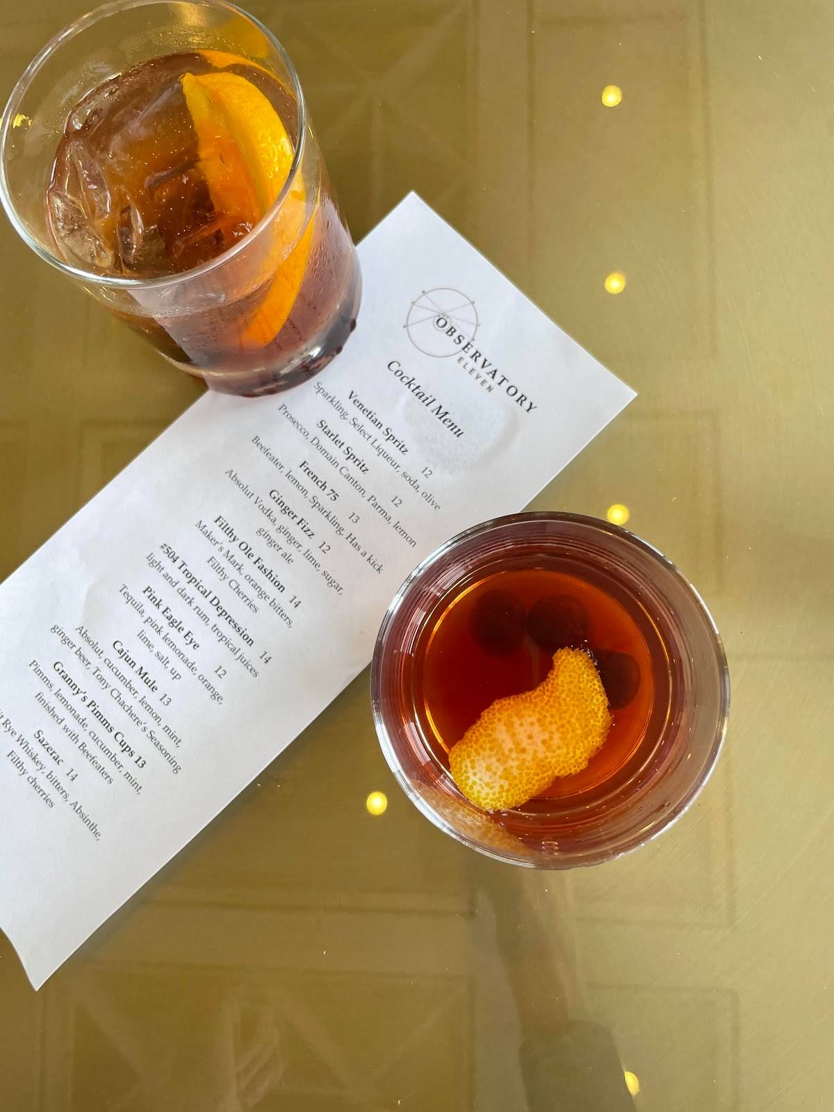 Menu at Observatory Eleven Bar, New Orleans