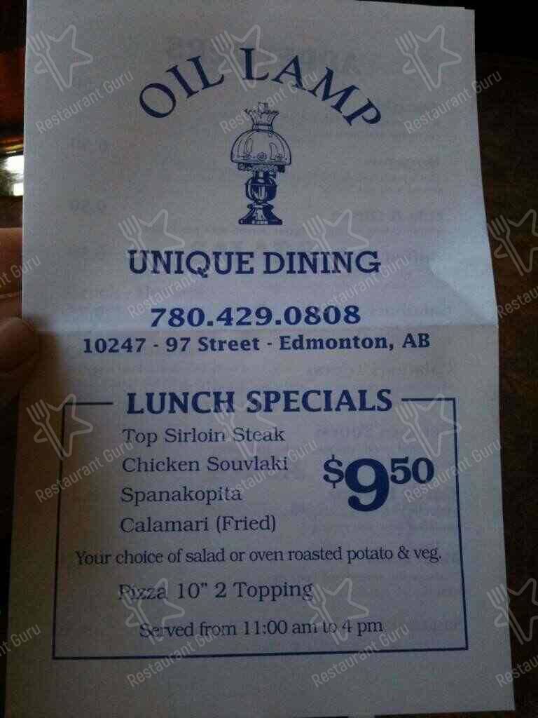 Menu at Oil Lamp pub & bar, Edmonton