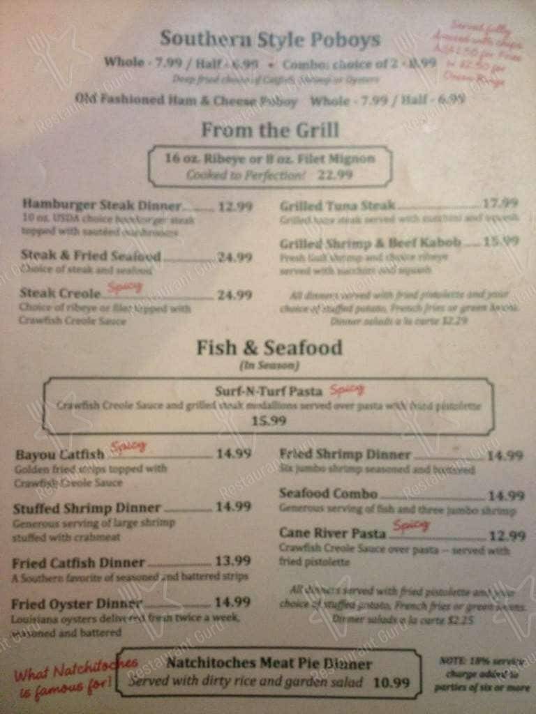 Menu at Papa's Bar & Grill, Natchitoches