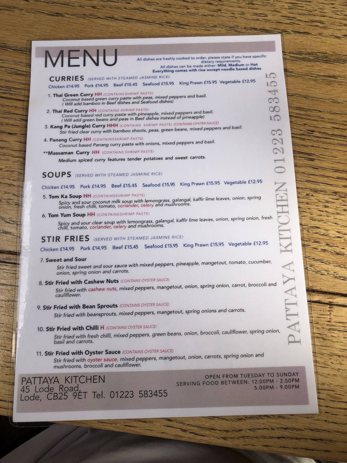 Menu at Pattaya Kitchen at The Shed pub & bar, Lode