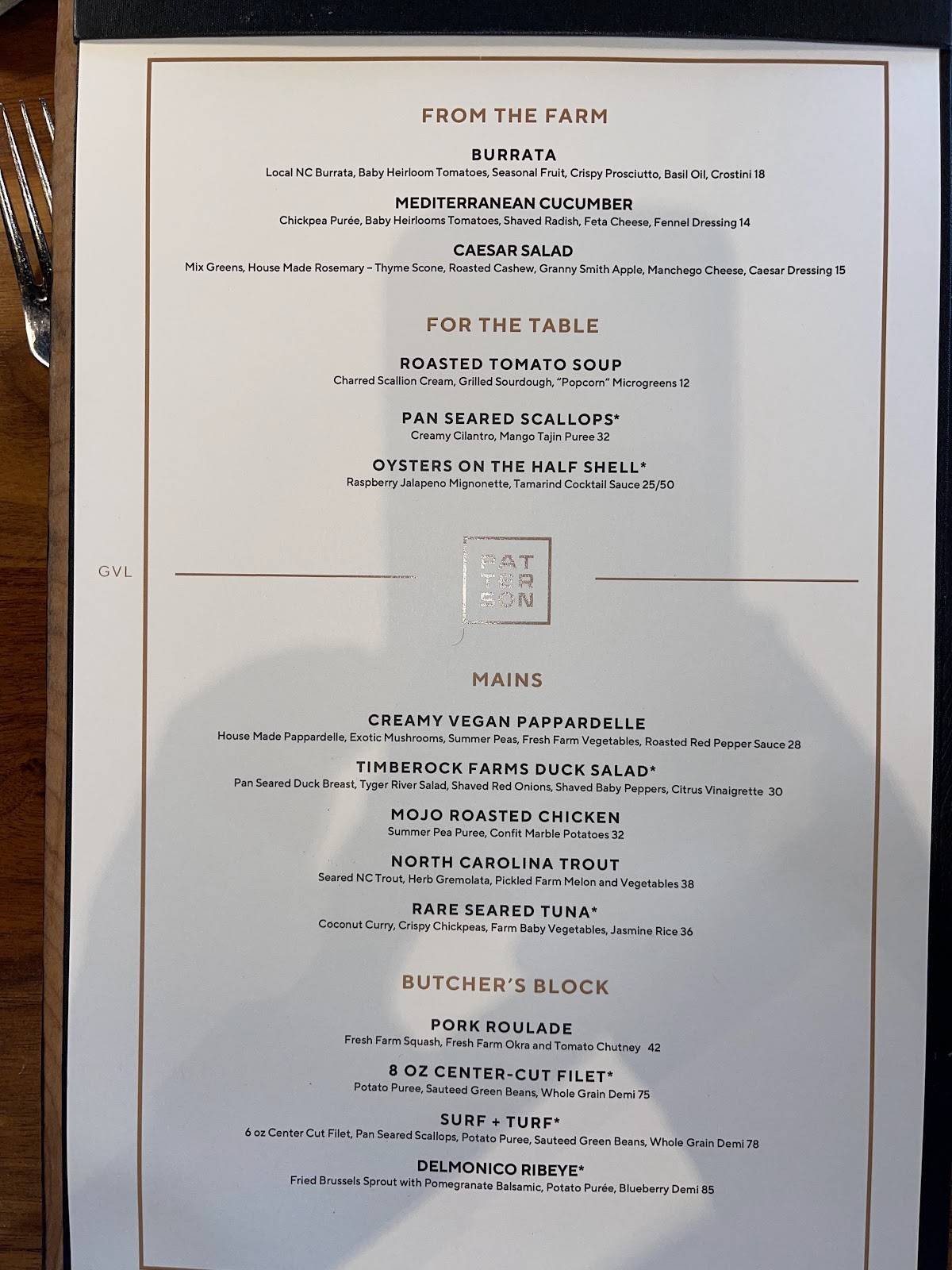 Menu at Patterson Kitchen + Bar, Greenville