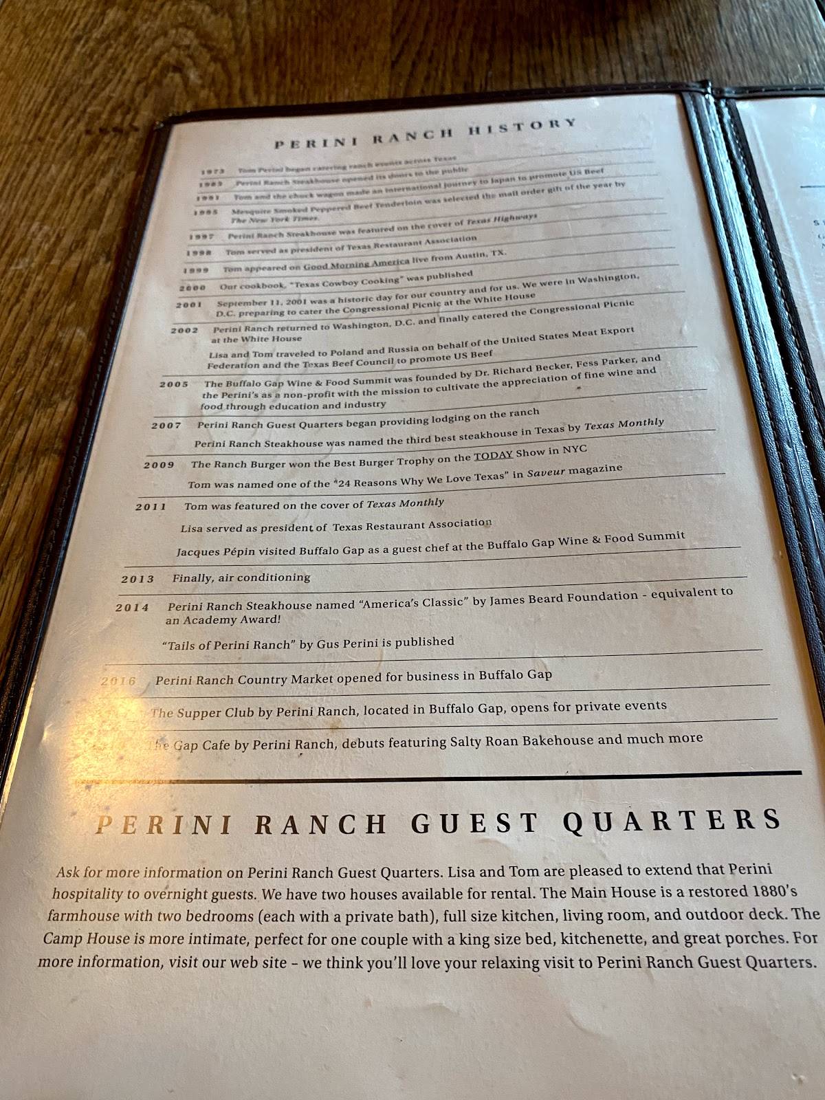 Menu at Perini Ranch Steakhouse, Buffalo Gap