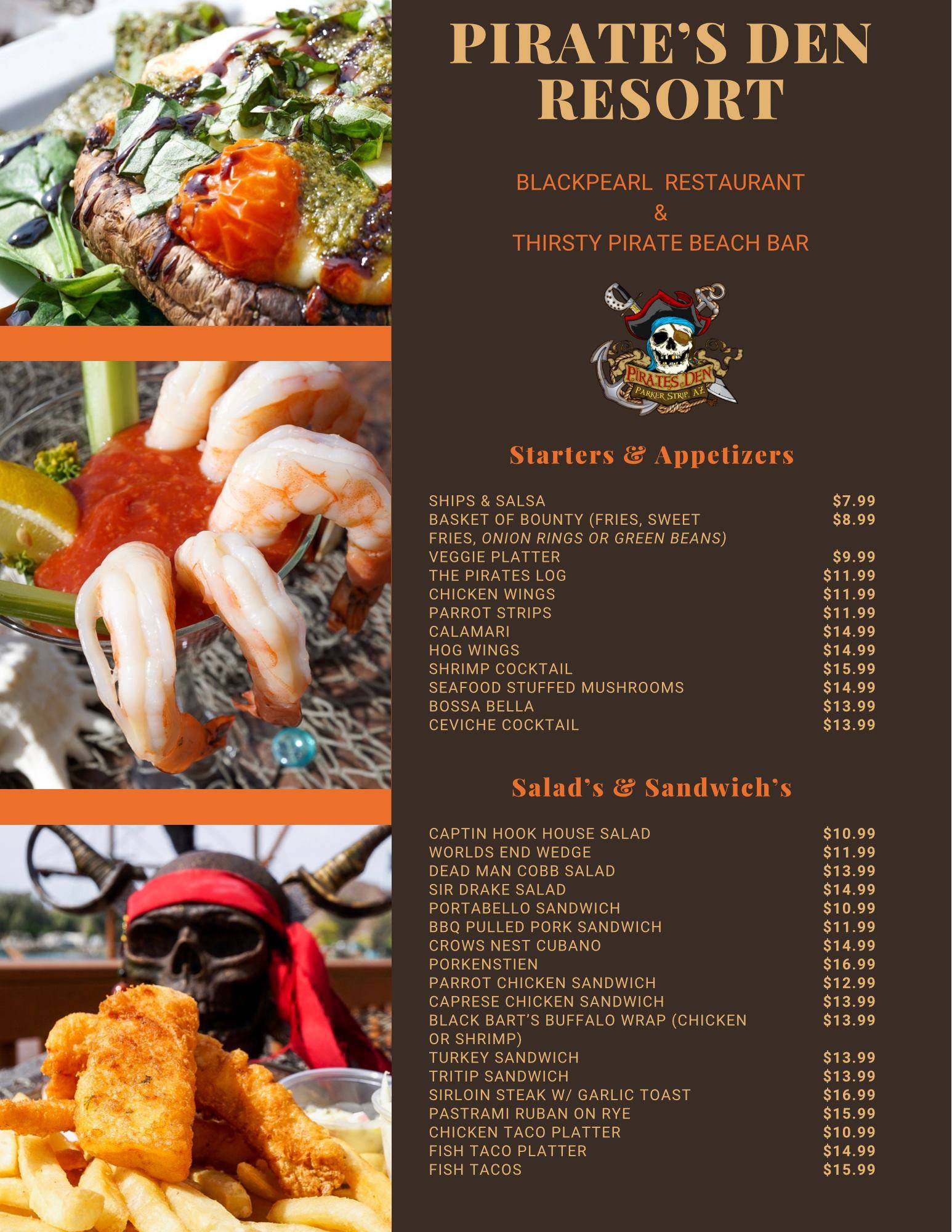 Menu at Black Pearl Restaurant at Pirates Den Resort - Parker, Parker