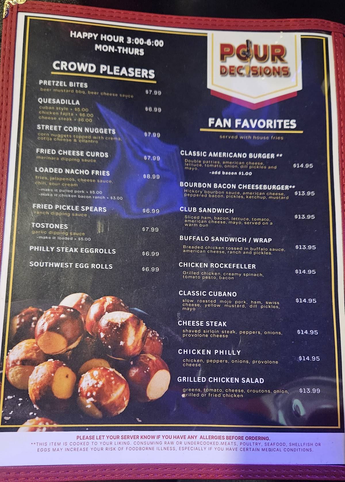 Menu at Pour Decisions Sports Bar, Columbus