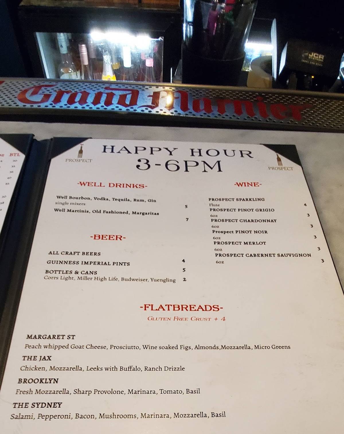 Menu at Prospect five points pub & bar, Jacksonville, Margaret St