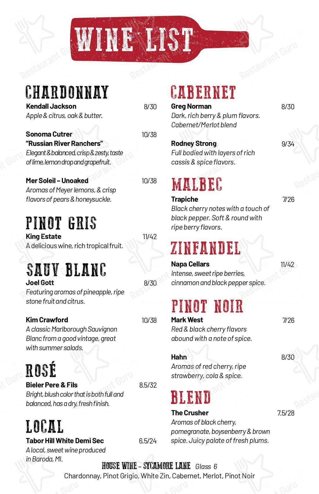Menu at Red Arrow Roadhouse pub & bar, Union Pier
