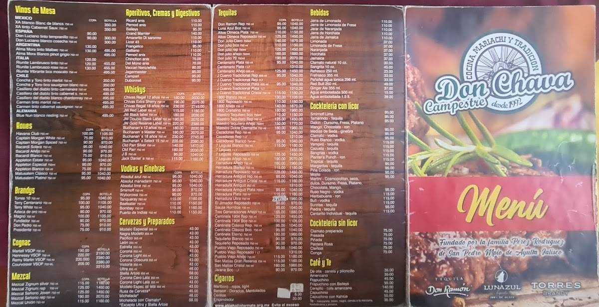 Carta de Restaurante Campestre Don Chava, Zapopan, Av. Perif. Pte ...