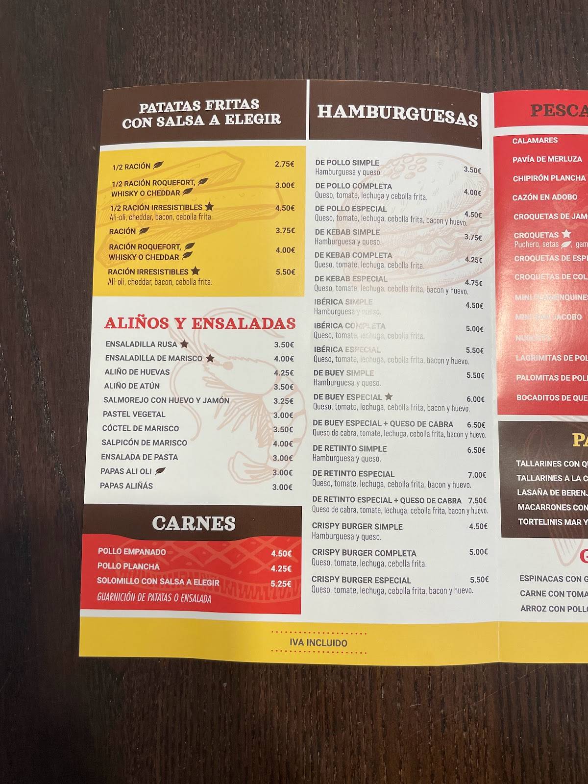 Carta de Restaurante Povea El rey del Serranito, Sevilla
