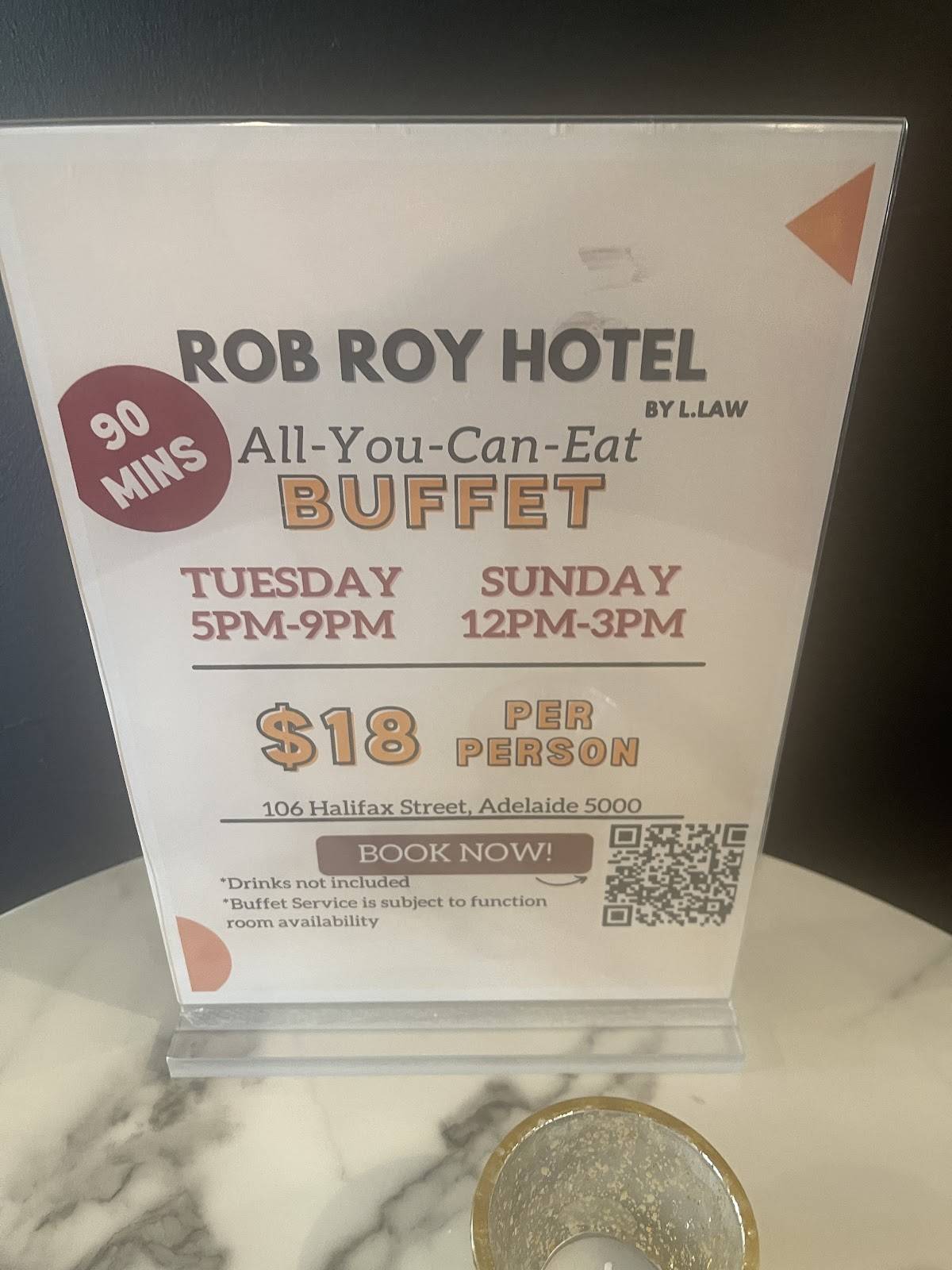 Menu at Rob Roy Hotel pub & bar, Adelaide