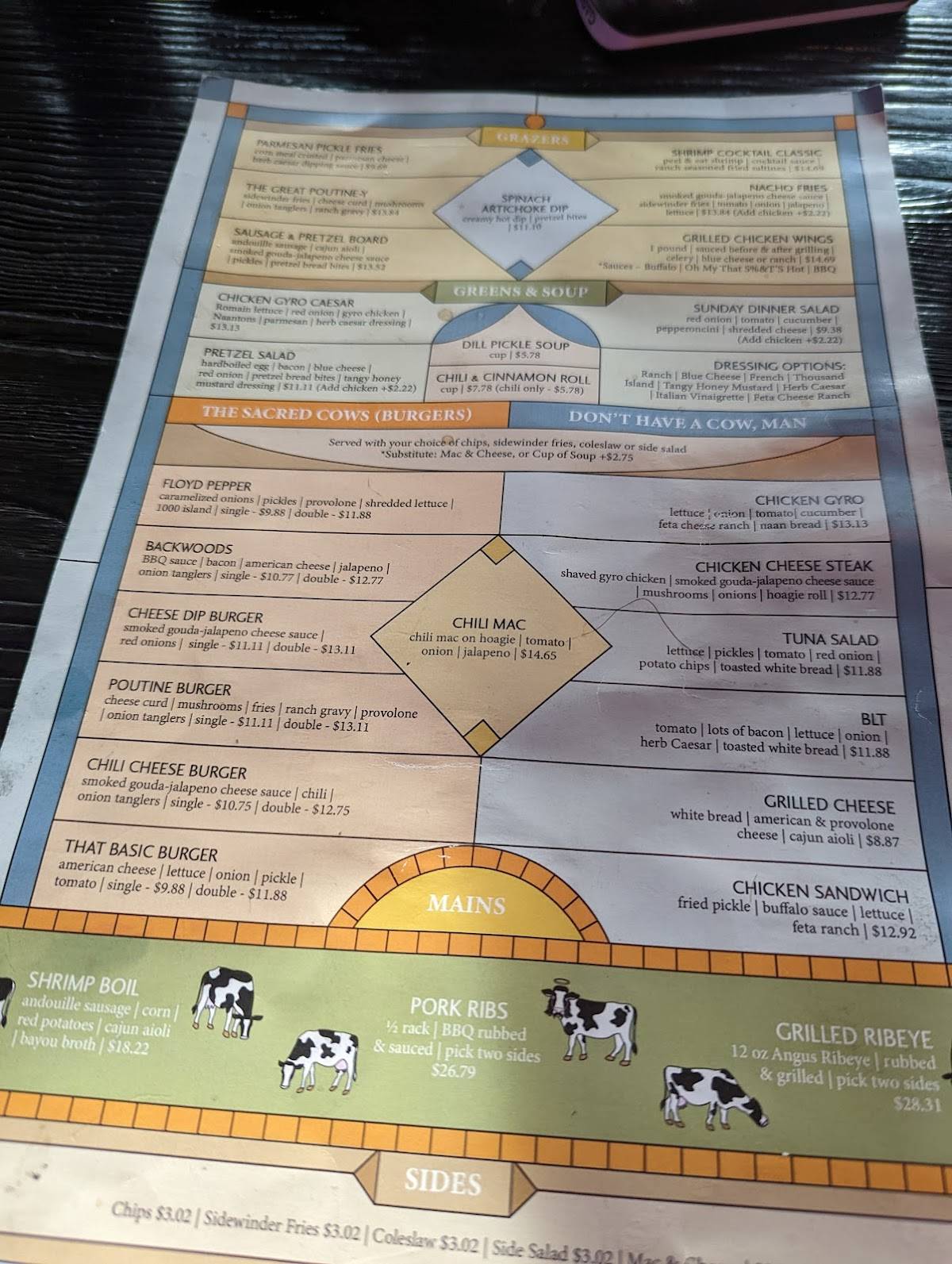 Menu at Sacred Cow Tavern pub & bar, Cedar Rapids