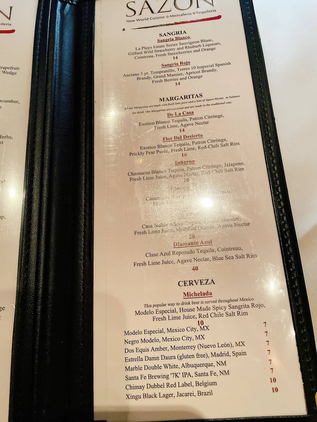 Menu at Sazón pub & bar, Santa Fe