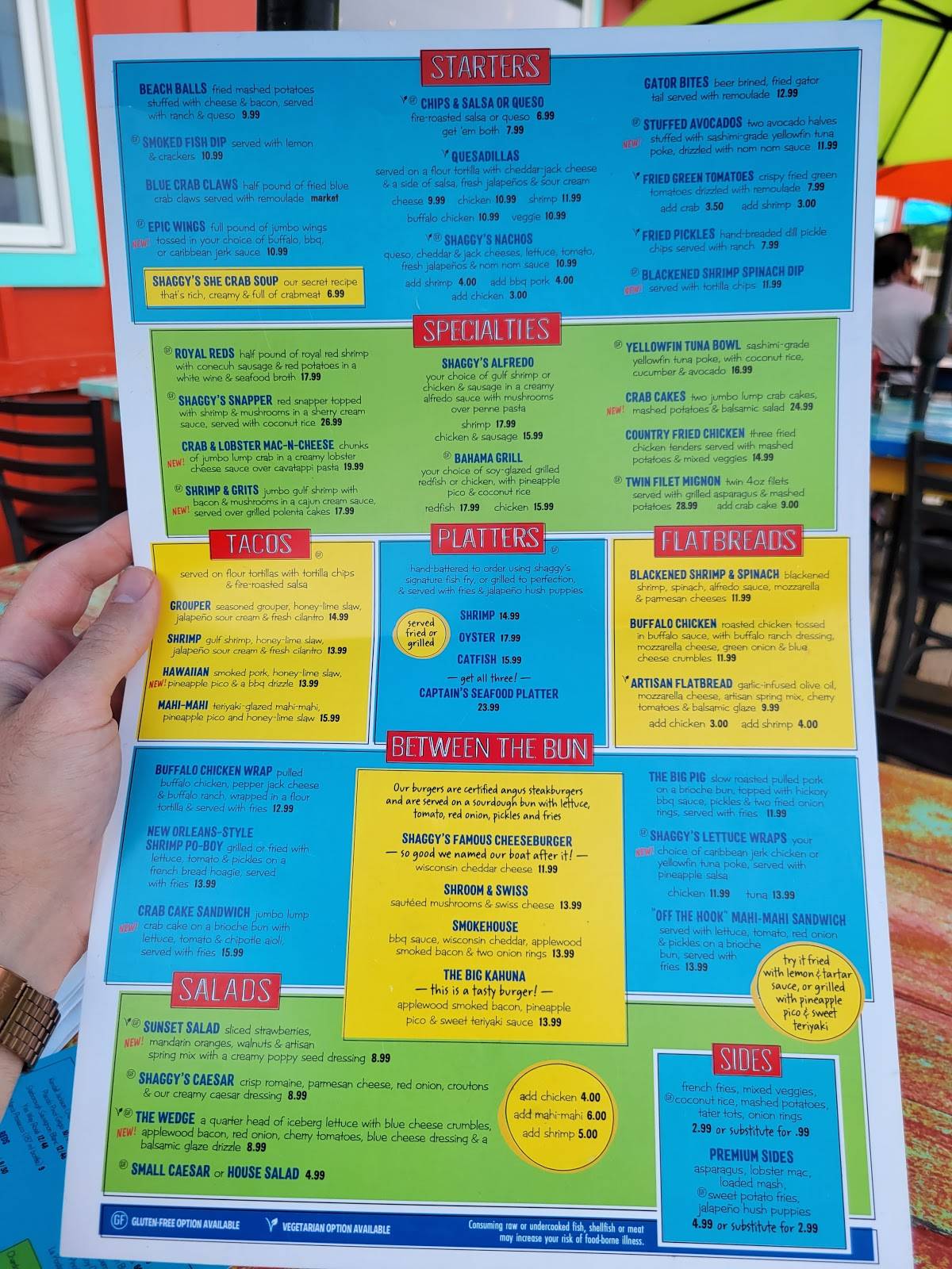 Menu at Shaggy's Gulfport Beach pub & bar, Gulfport
