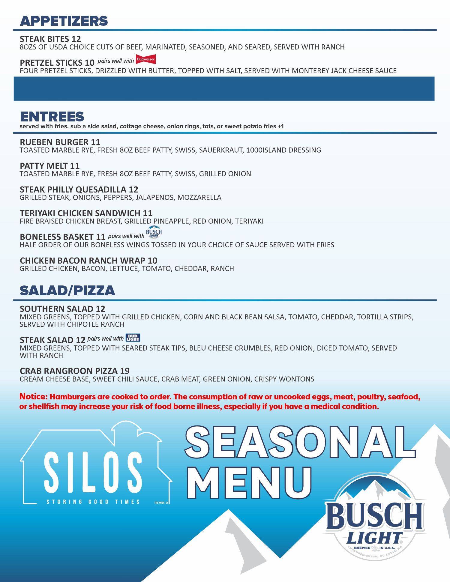 Menu at Silos pub & bar, Treynor