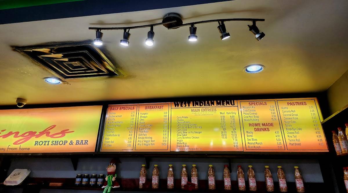 Menu at Singh's Roti Shop pub & bar, Orlando, Old Winter Garden Rd