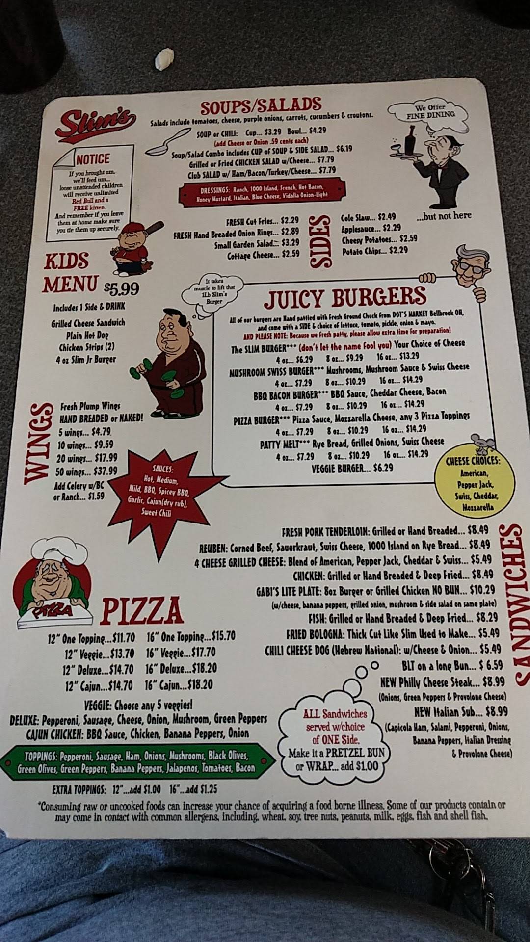 Menu at Slim's Neighborhood Bar & Grille, Spring Valley