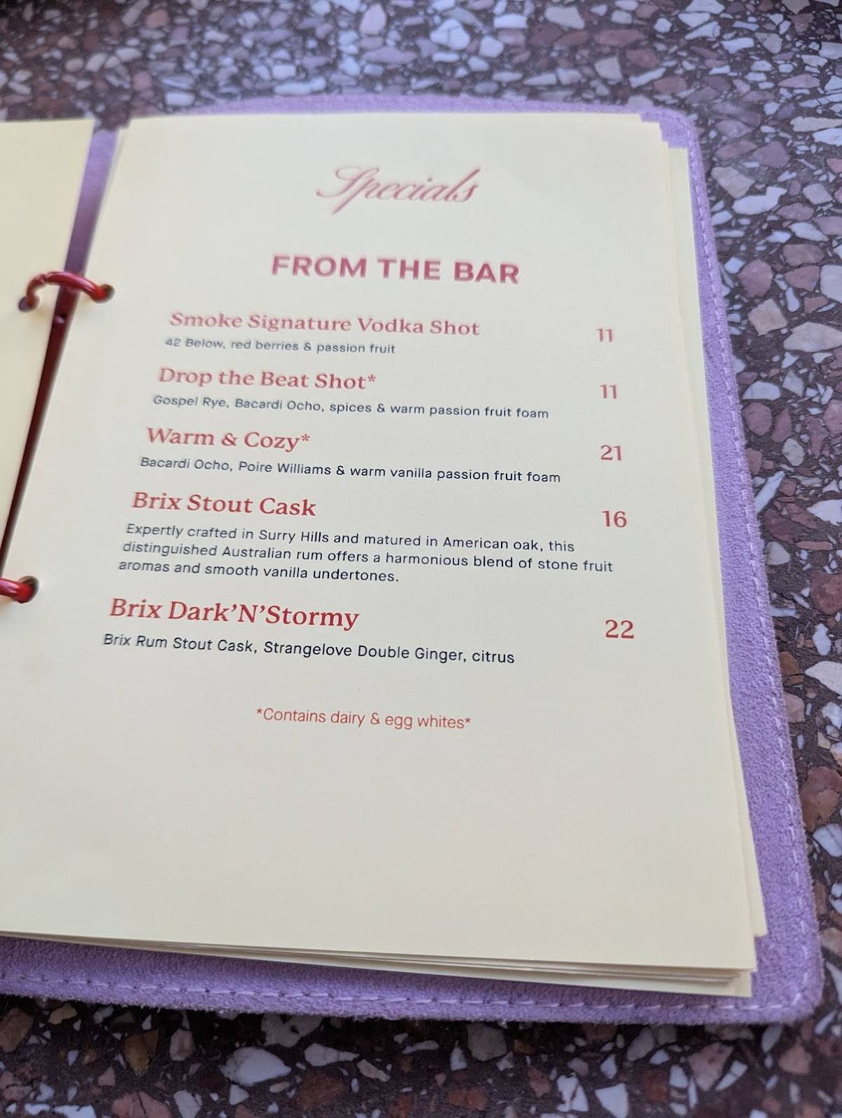 Menu at Smoke Bar, Barangaroo, Level 2/35 Barangaroo Ave