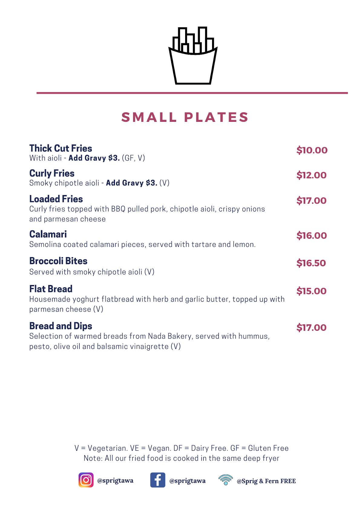 Menu at Sprig + Fern Tavern Tawa pub & bar, Wellington