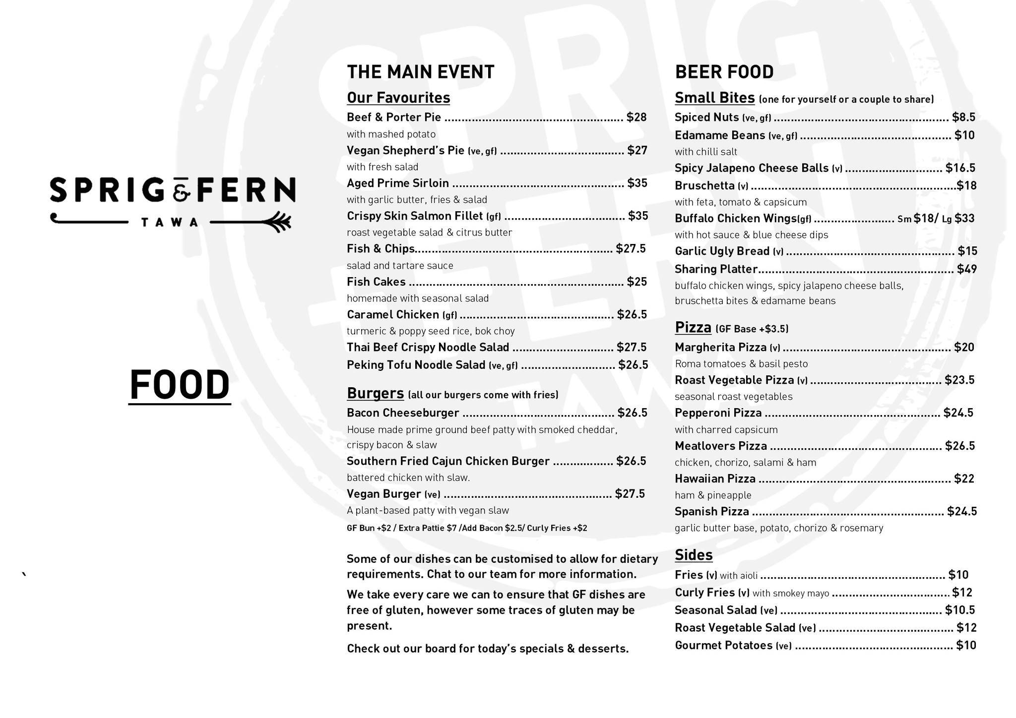 Menu at Sprig + Fern Tavern Tawa pub & bar, Wellington