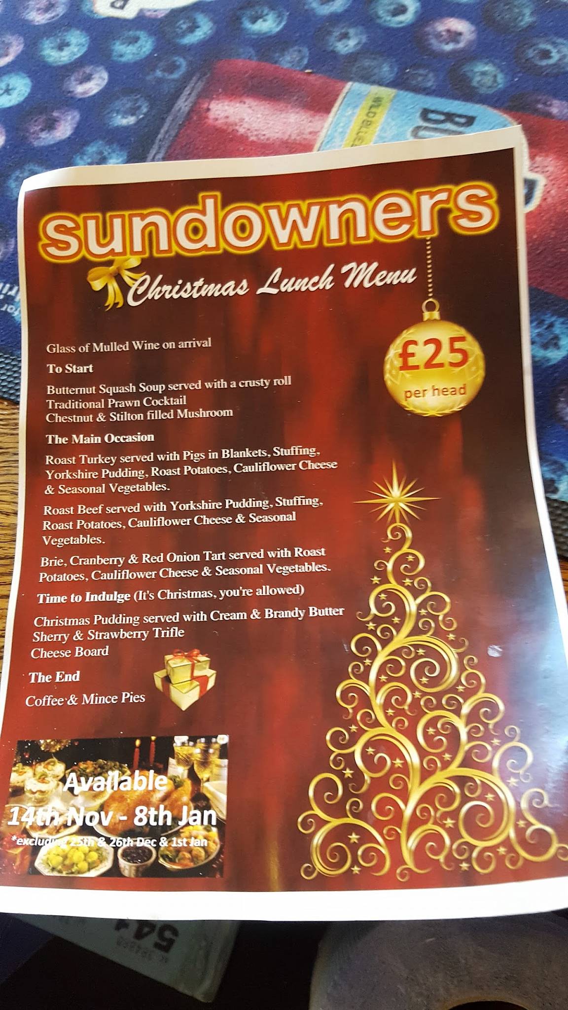 Menu at Sundowners Bar, Margate