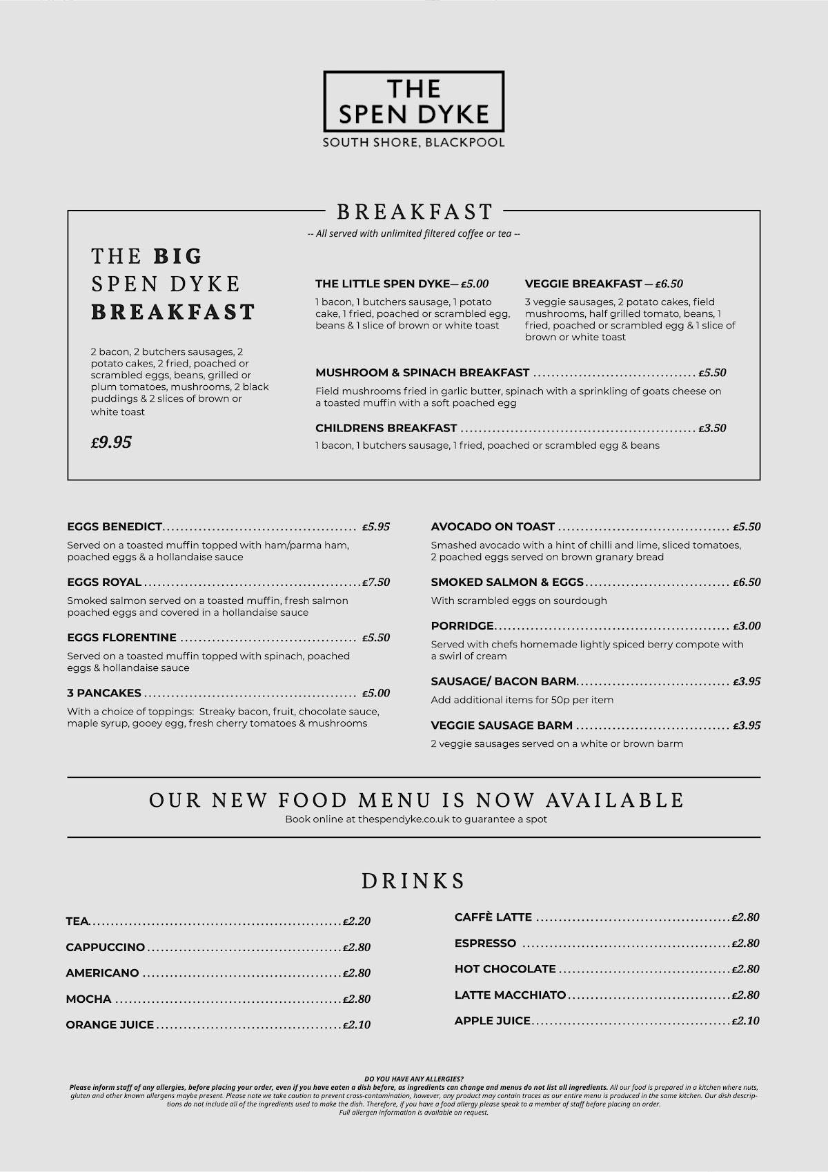 Menu at The Spen Dyke pub & bar, Blackpool