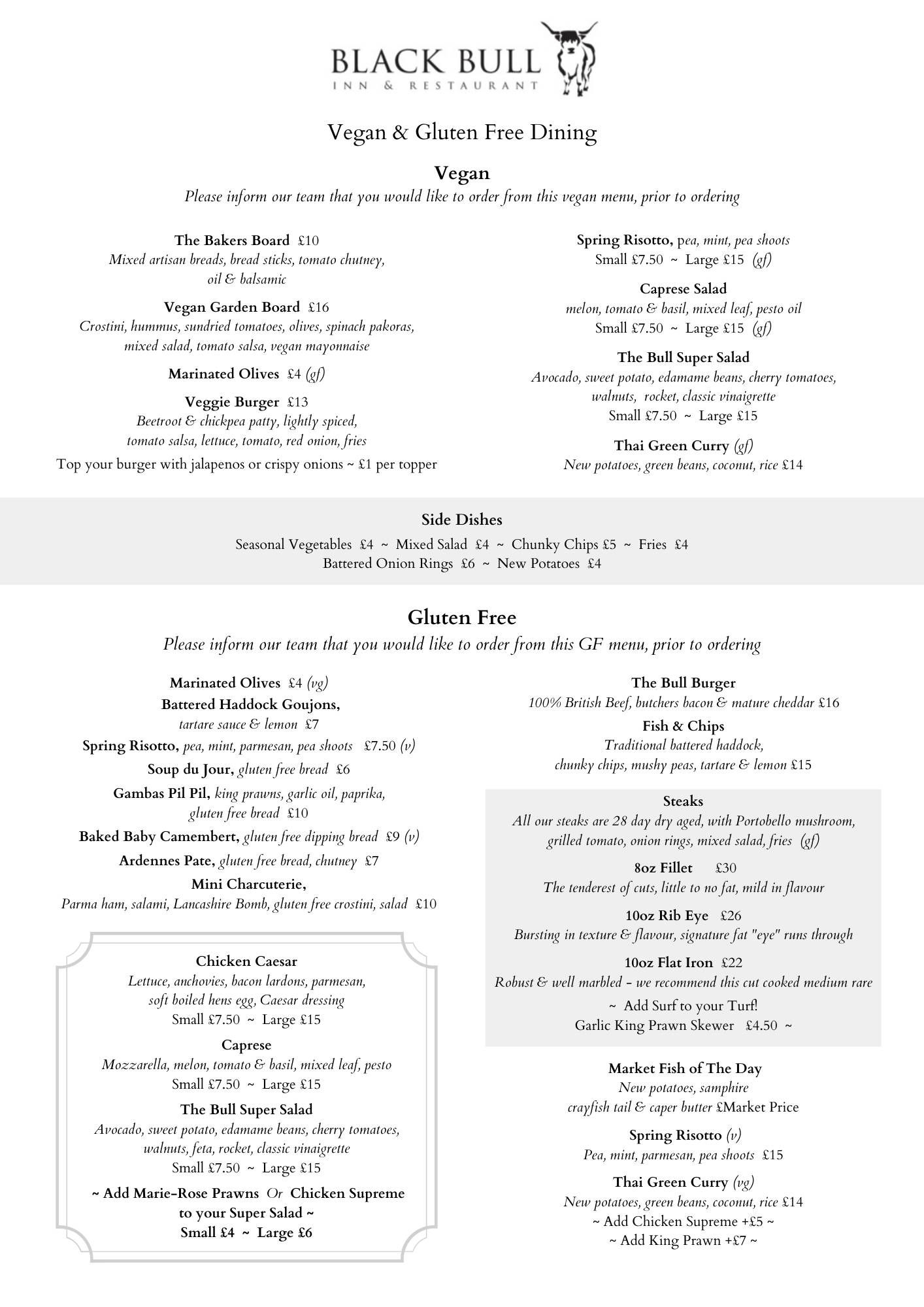 Menu at The Black Bull Inn & Restaurant, Blackburn, Old Langho Rd