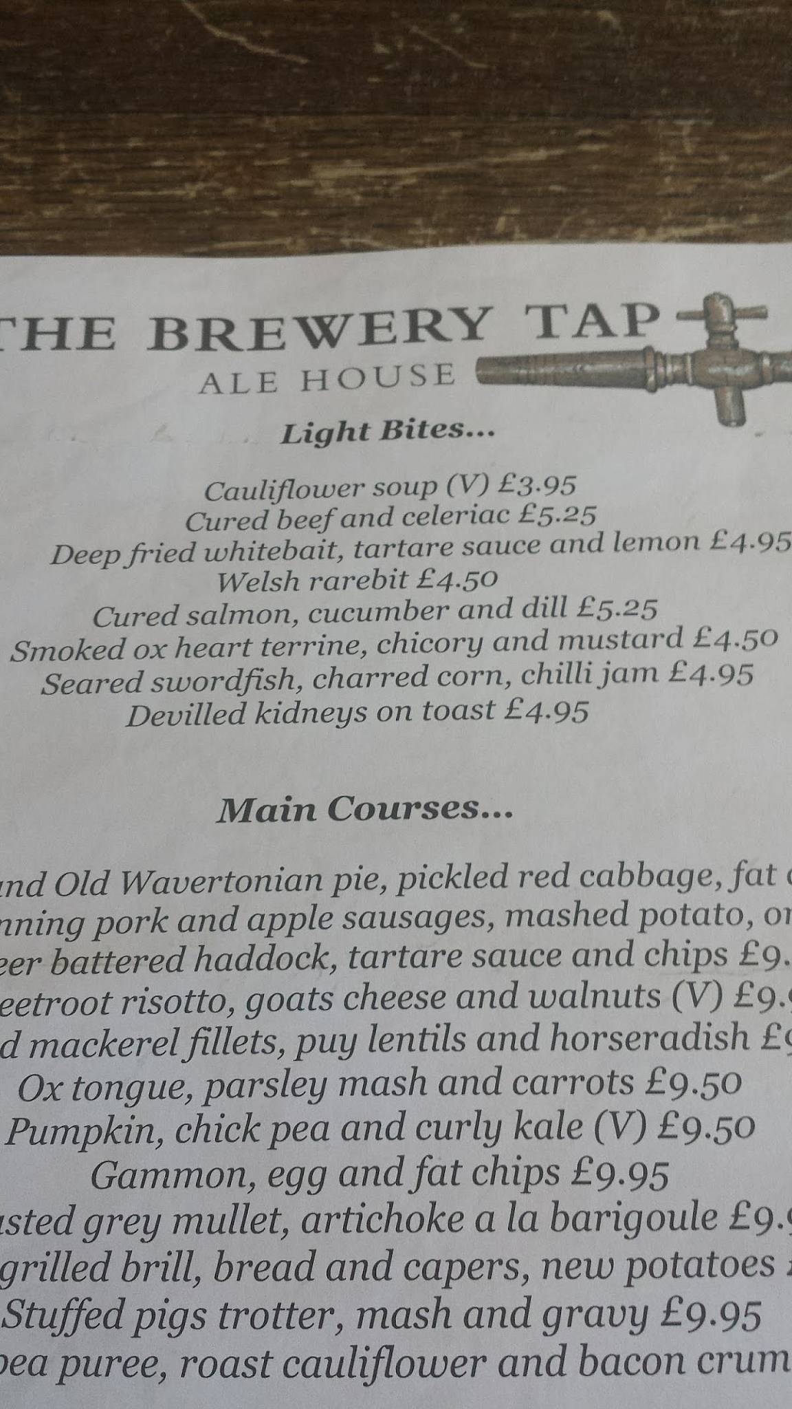 Menu at The Brewery Tap pub & bar, Chester, 52-54 Lower Bridge St