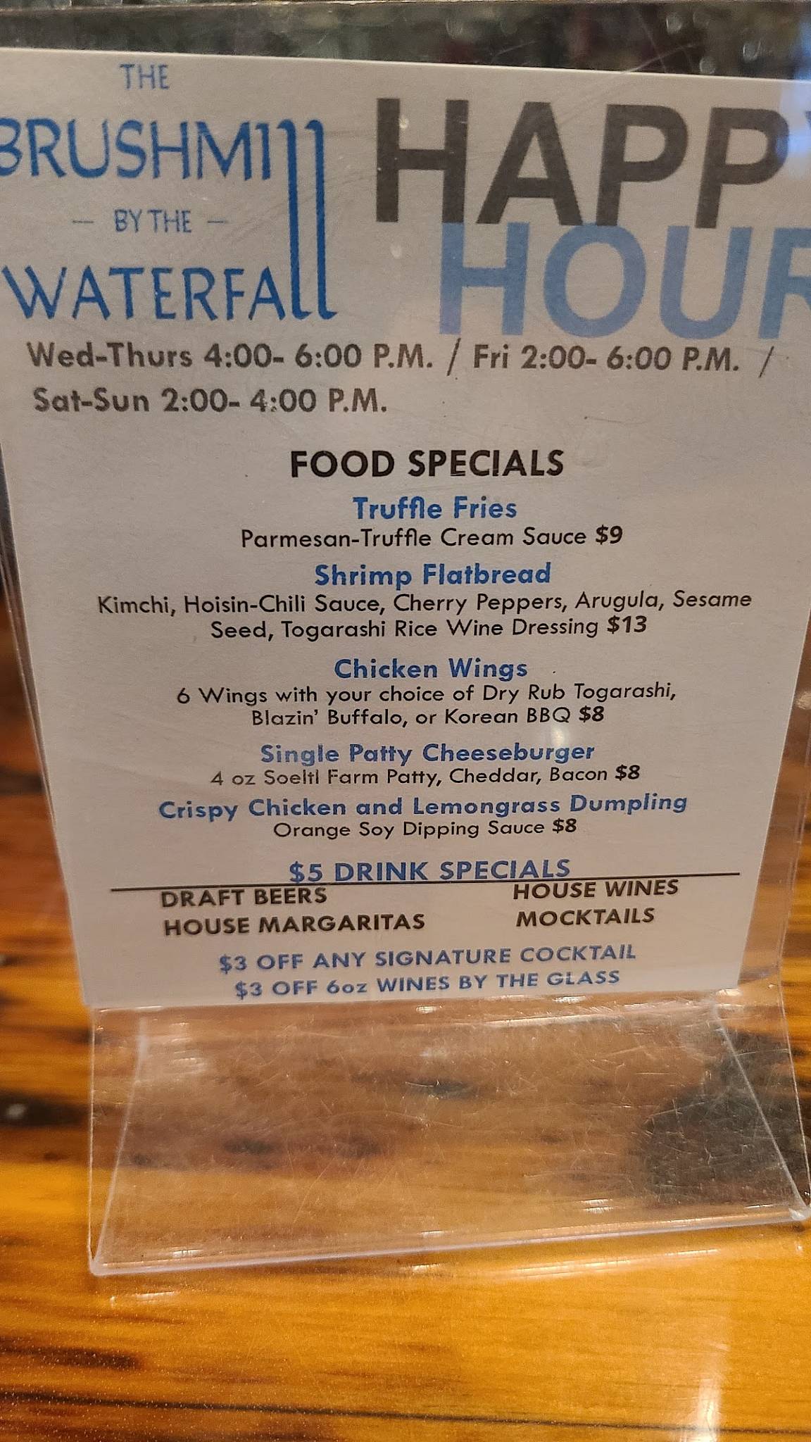 Menu at The Brushmill by the Waterfall pub & bar, Chester, 129 W Main St