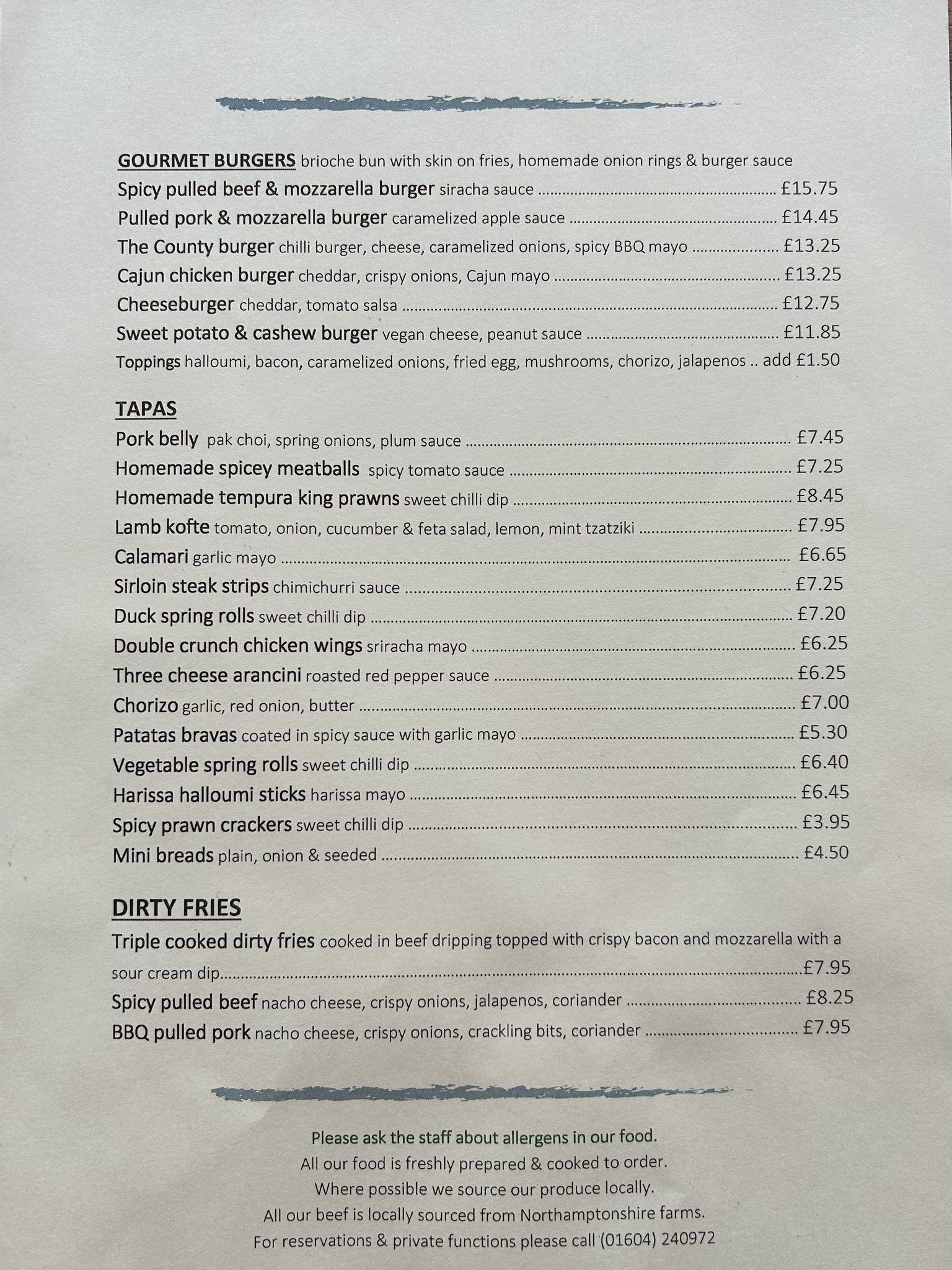 Menu at The County pub & bar, Northampton