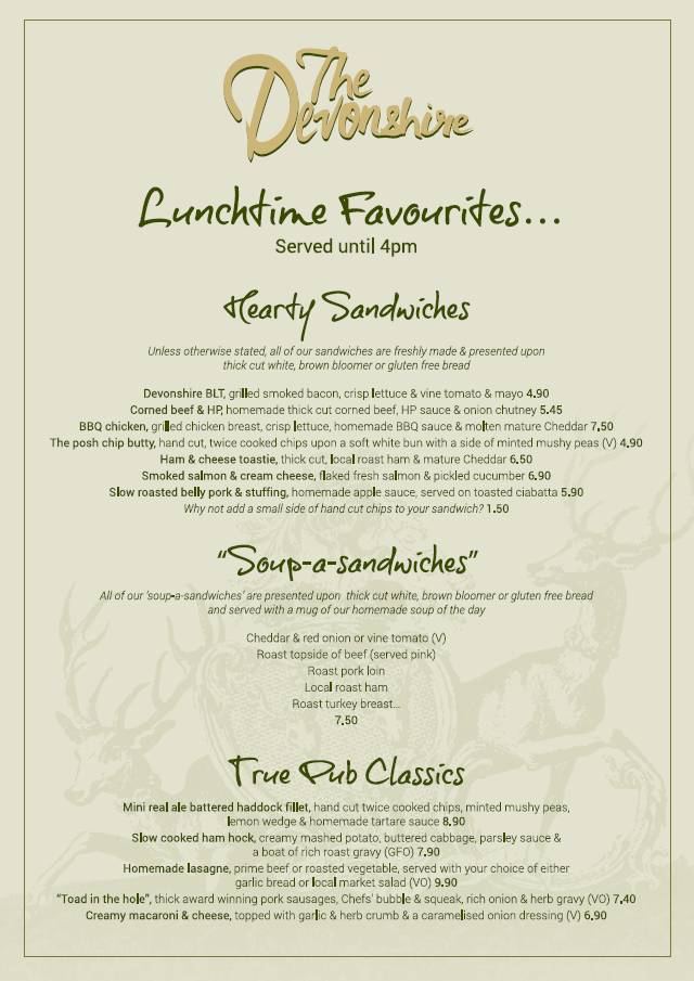 Menu at The Devonshire pub & bar, Nether Langwith, Rectory Rd