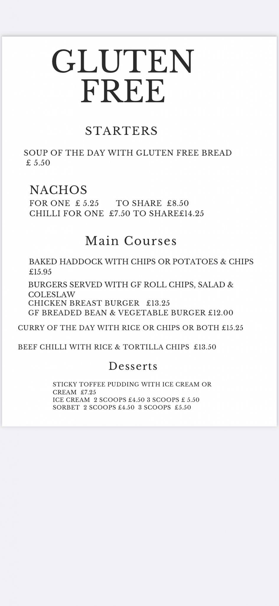 Menu at Eagle Hotel Bar, Dornoch, Dornoch