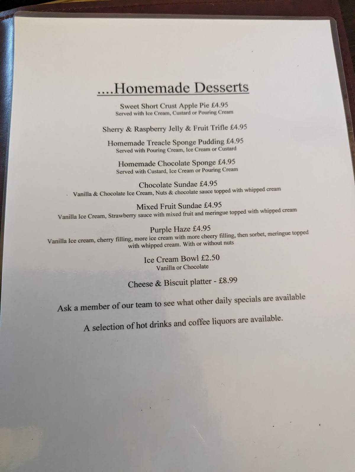 Menu at The Fleece Inn Burgh Le Marsh pub & bar, Burgh le Marsh