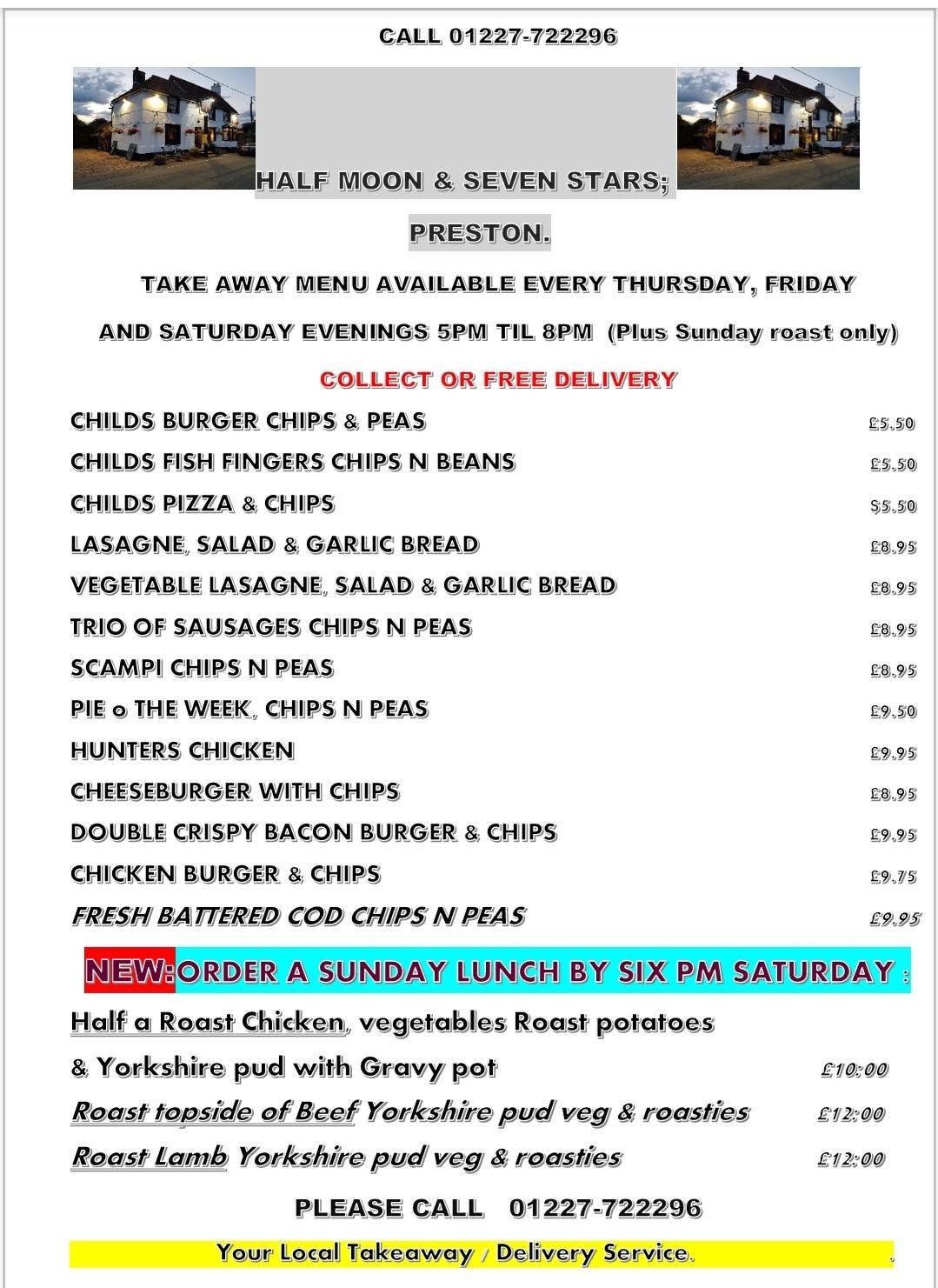 Menu at The Half Moon & Seven Stars Bar & Restaurant, Wingham