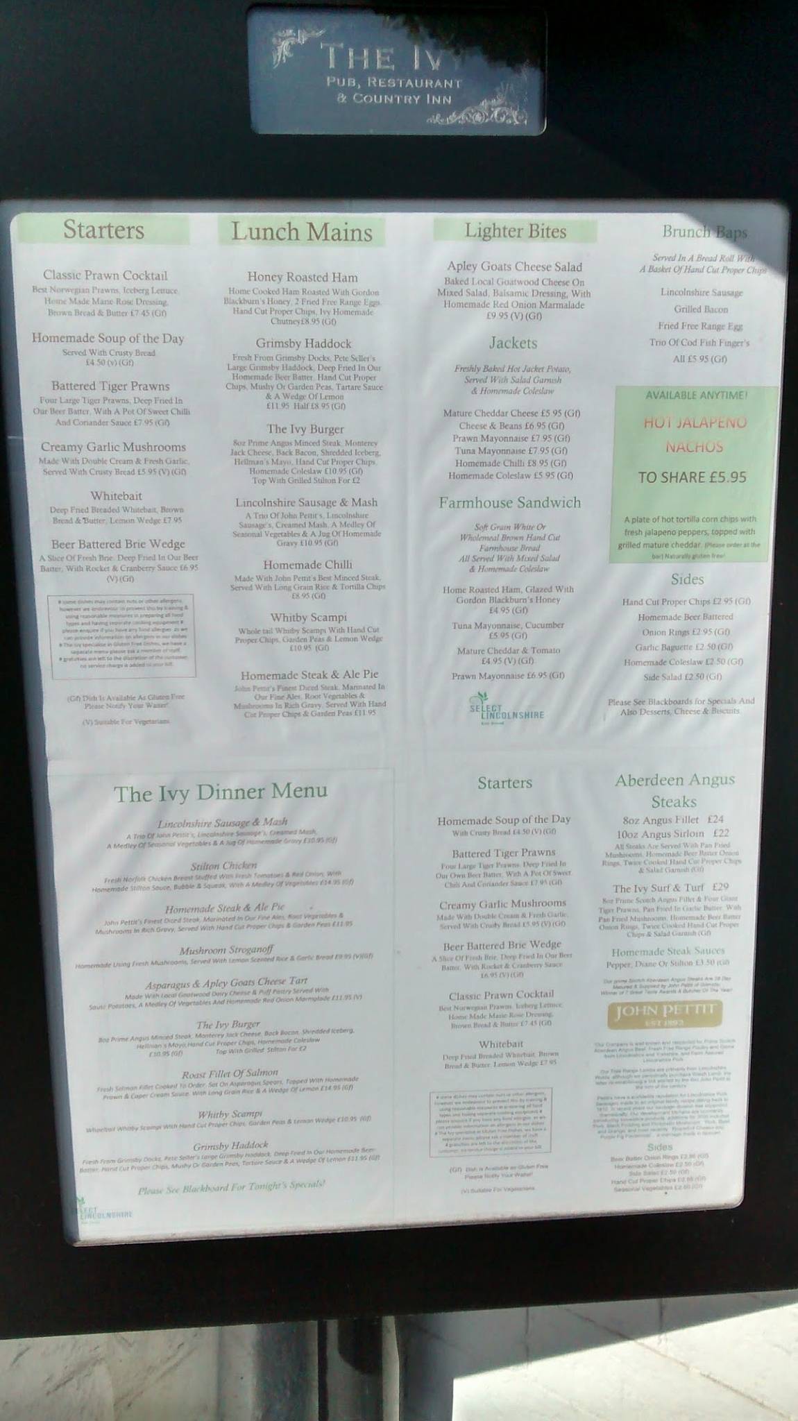 Menu at The Ivy pub & bar, Wragby