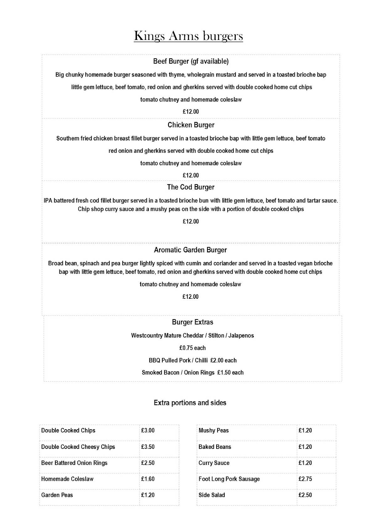 Menu at The Kings Arms pub & bar, Hartland