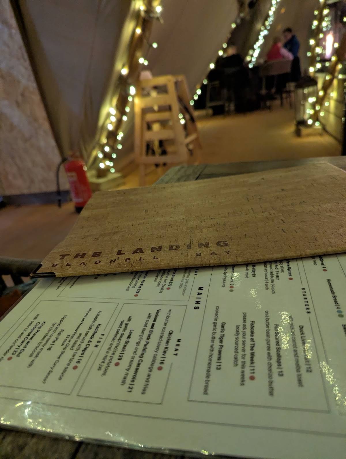 Menu at The Landing, Beadnell Bay pub & bar, Beadnell