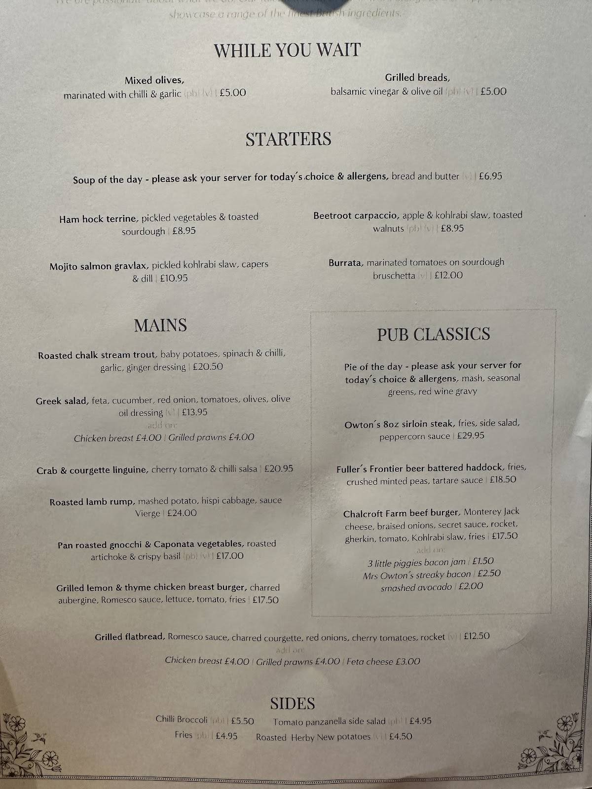 Menu at The Mayfly, Stockbridge pub & bar, Stockbridge